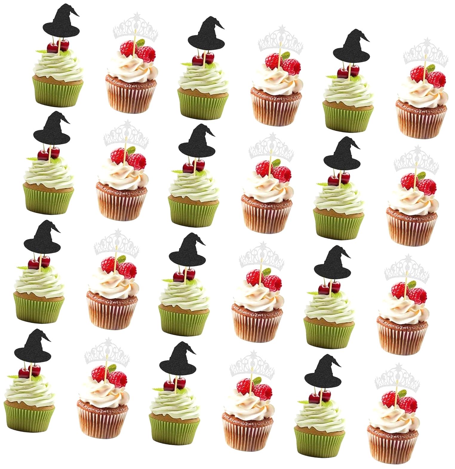 FREEAMG 24Pcs Cupcake Decorations, Crown & Hat Paper Cup Ornaments ...