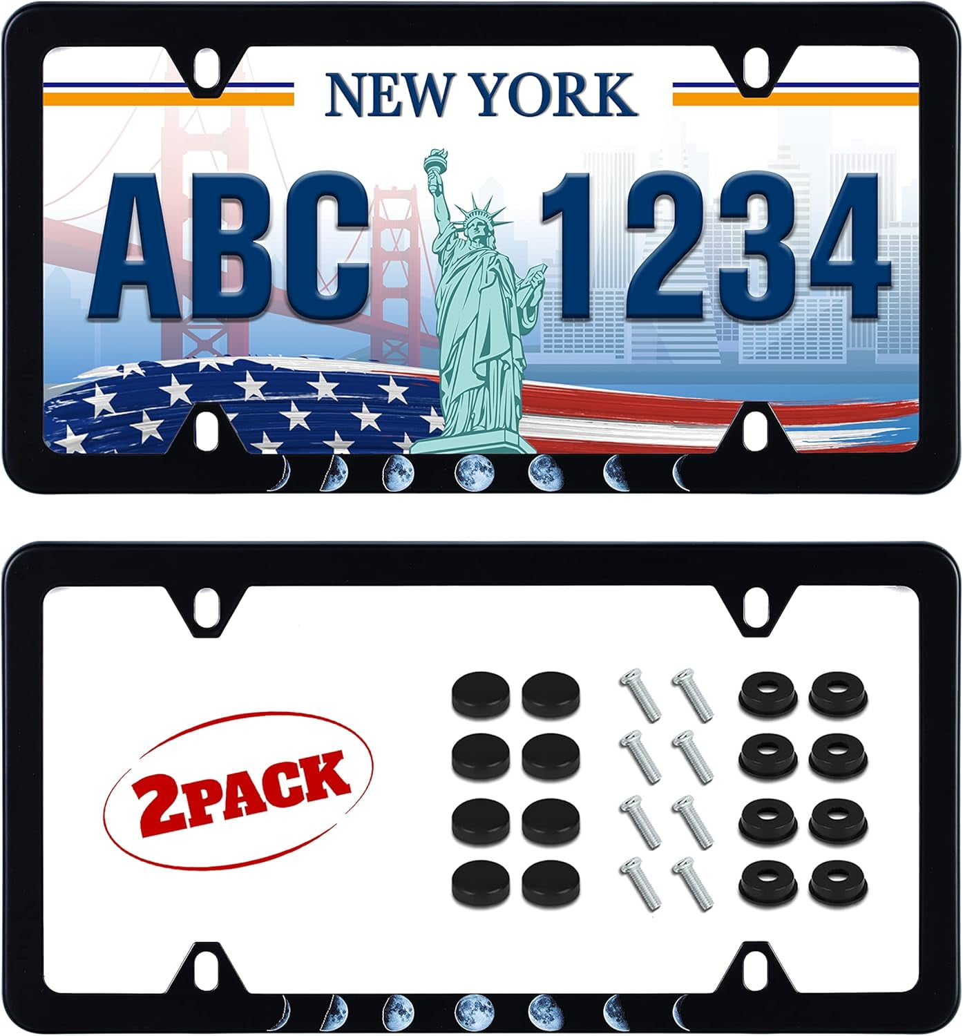 FREEAMG 2pcs Moon Phase Change License Plate Frame Moon License Plate ...