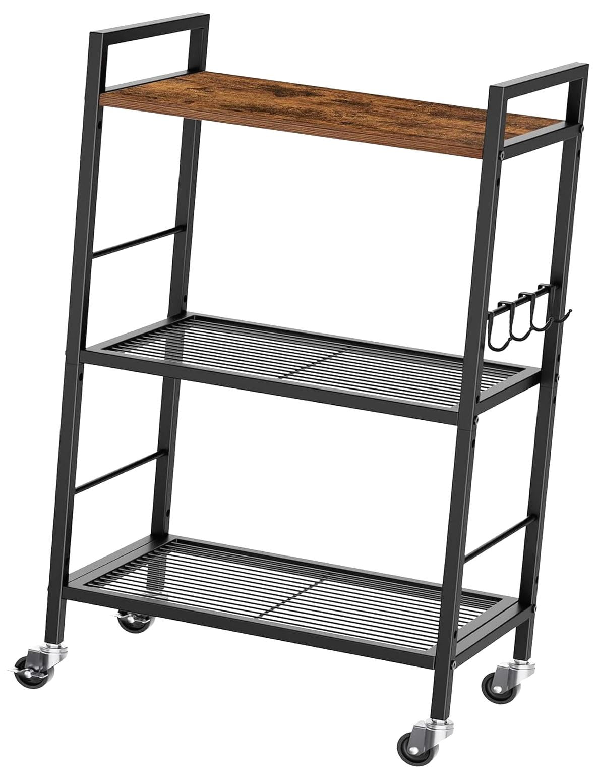 FREEAMG 3- Metal Storage Stand with Industrial Casters, Mesh Shelving ...