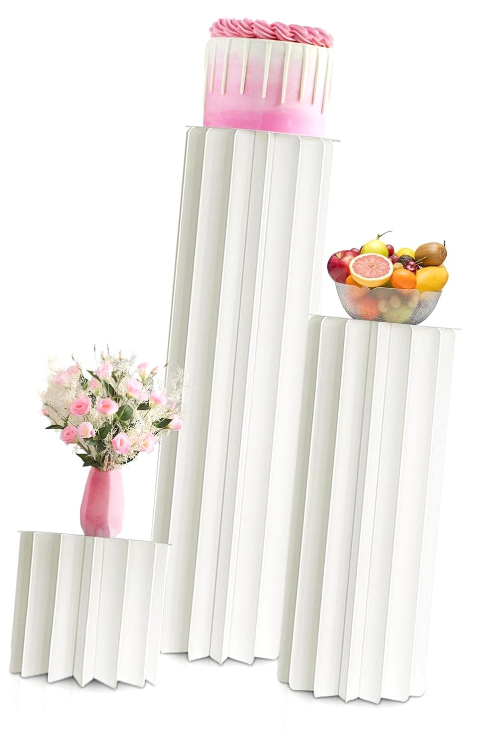FREEAMG 3 Piece Cylinder Stands for Events White Cylinder Pedestal ...
