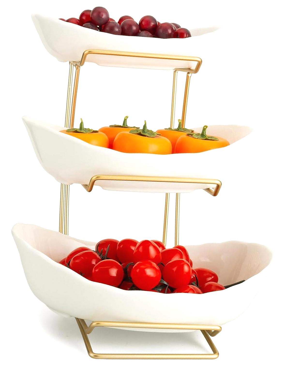 FREEAMG 3-Tier Kitchen Fruit Bowl, White Ceramic Countertop Fruit ...