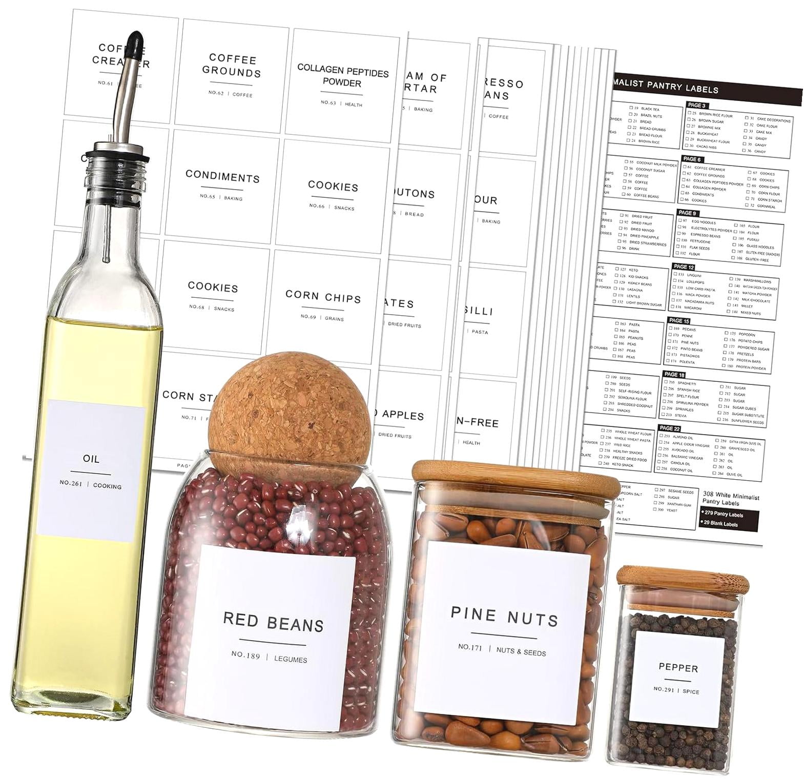 FREEAMG 308 Minimalist White Pantry Labels for Food Containers, Three Sizes for Jars, Bins, and ...