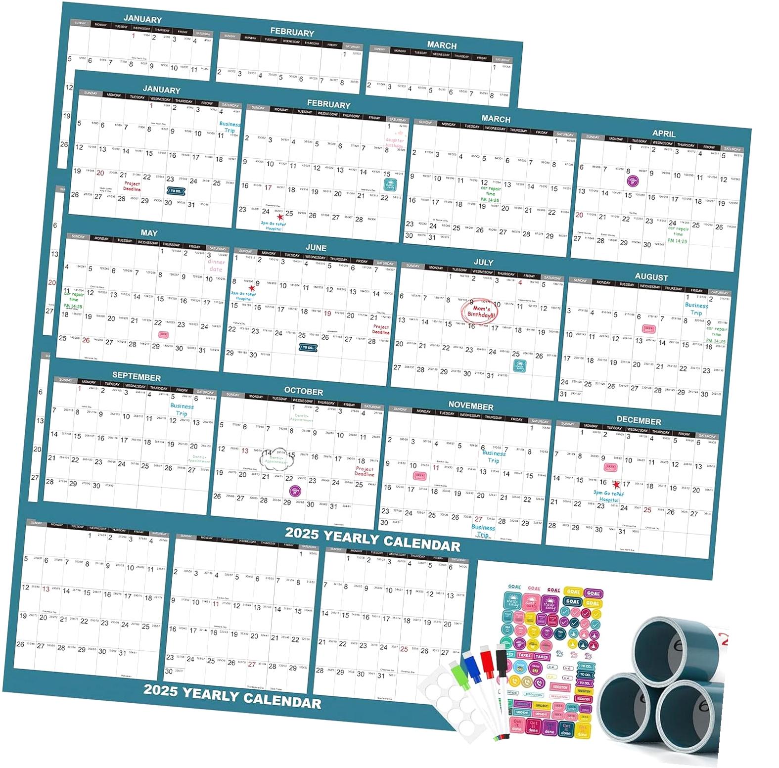 FREEAMG 32" x 48" 2025 Wall Calendar - Rolled Shipping - 12 Month ...