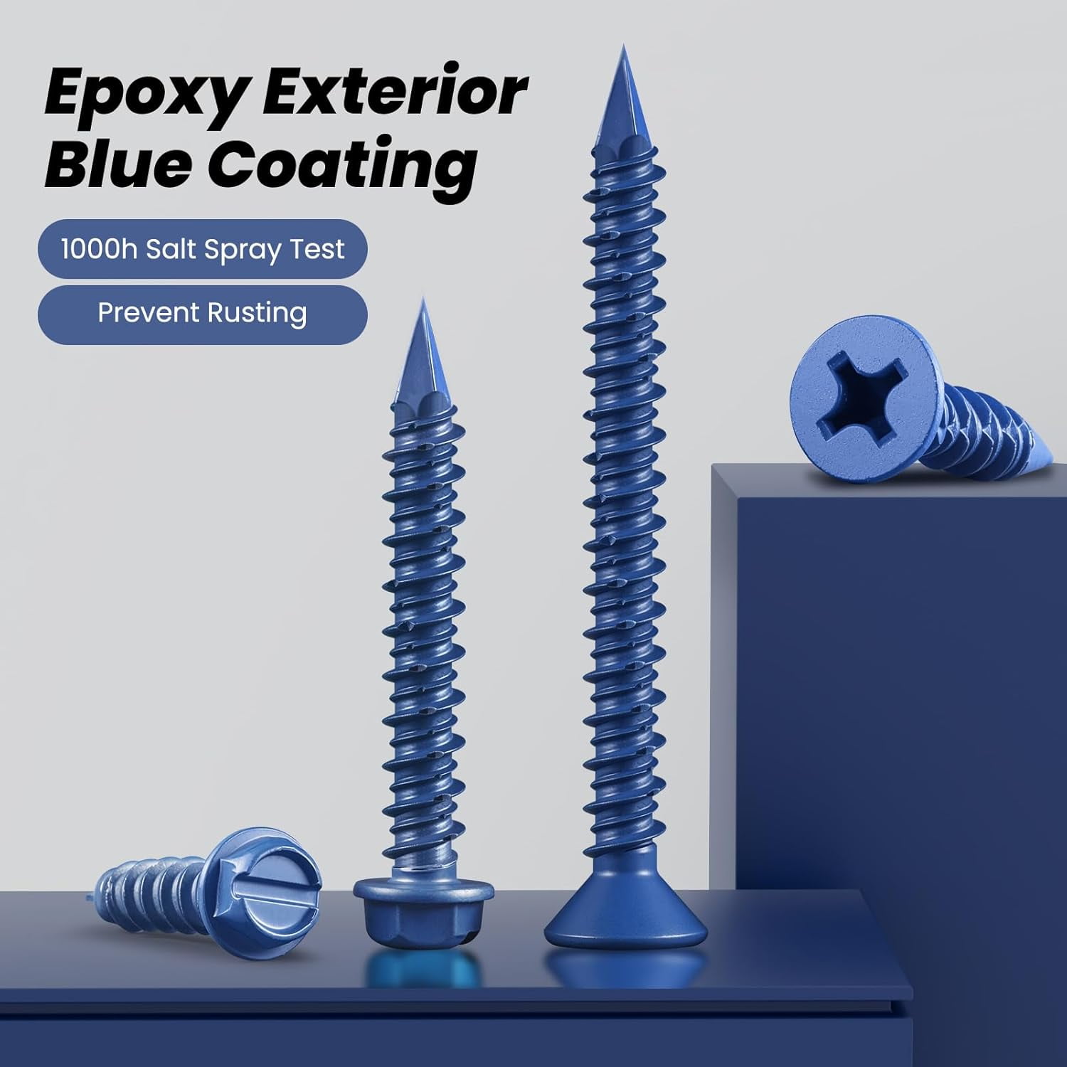 FREEAMG 35Pcs 1/4 x 1-1/4 Inch Concrete Screws with Drill Bit, Blue Hex Masonry Brick Stucco ...