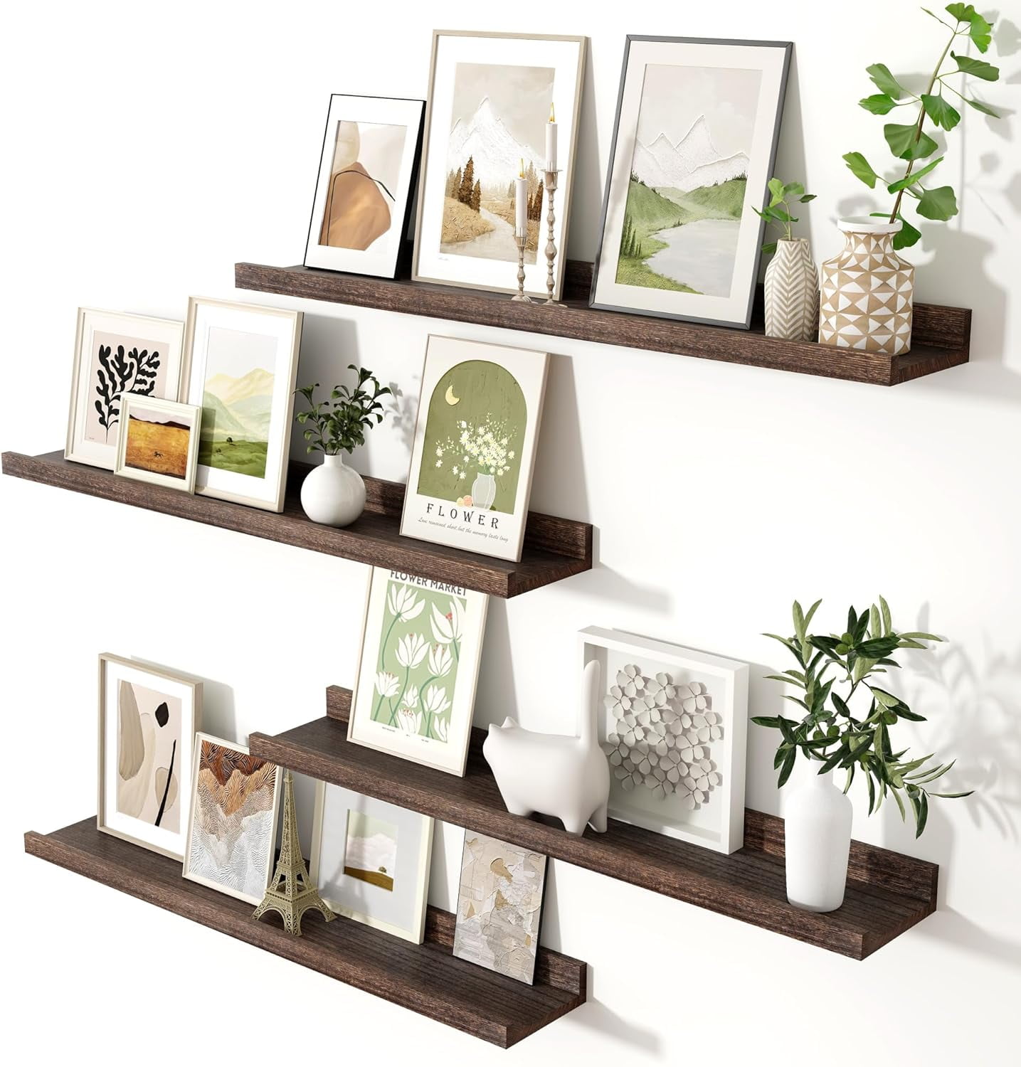 FREEAMG 36 Inch Floating Shelves for Wall, Natural Wood Picture Shelves ...