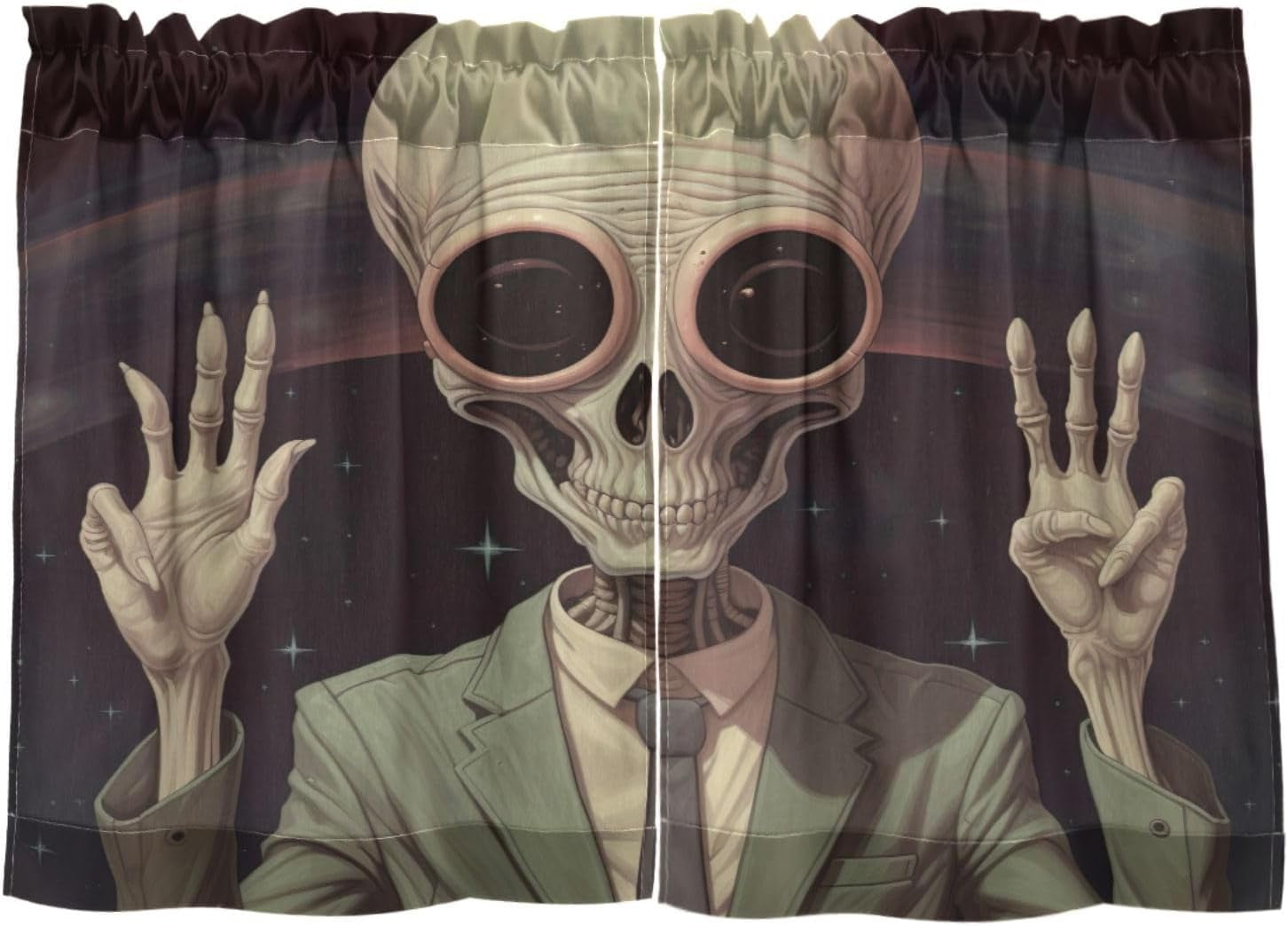 FREEAMG 36 Inch Length Kitchen Curtains Alien 2 Panels Half Window ...