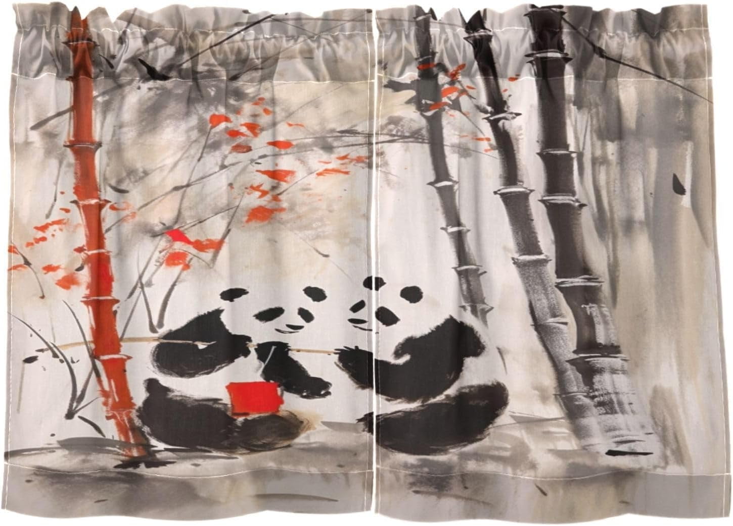 FREEAMG 36 Inch Length Kitchen Curtains Cute Panda 2 Panels Half Window ...