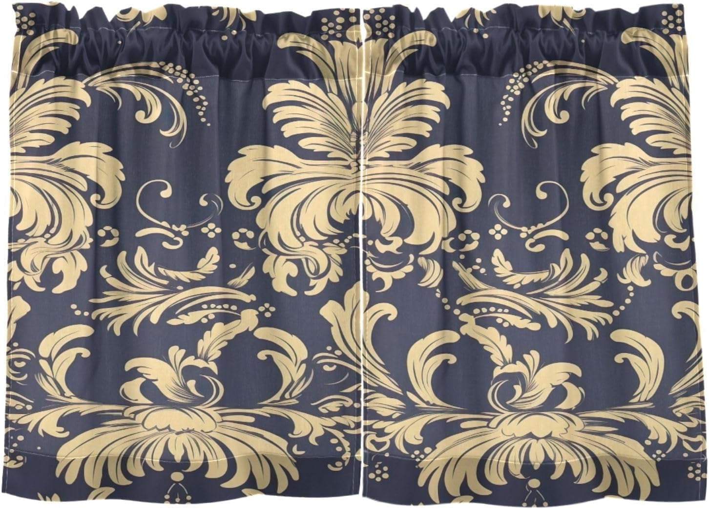 FREEAMG 36 Inch Length Kitchen Curtains Damascus Print 2 Panels Half ...