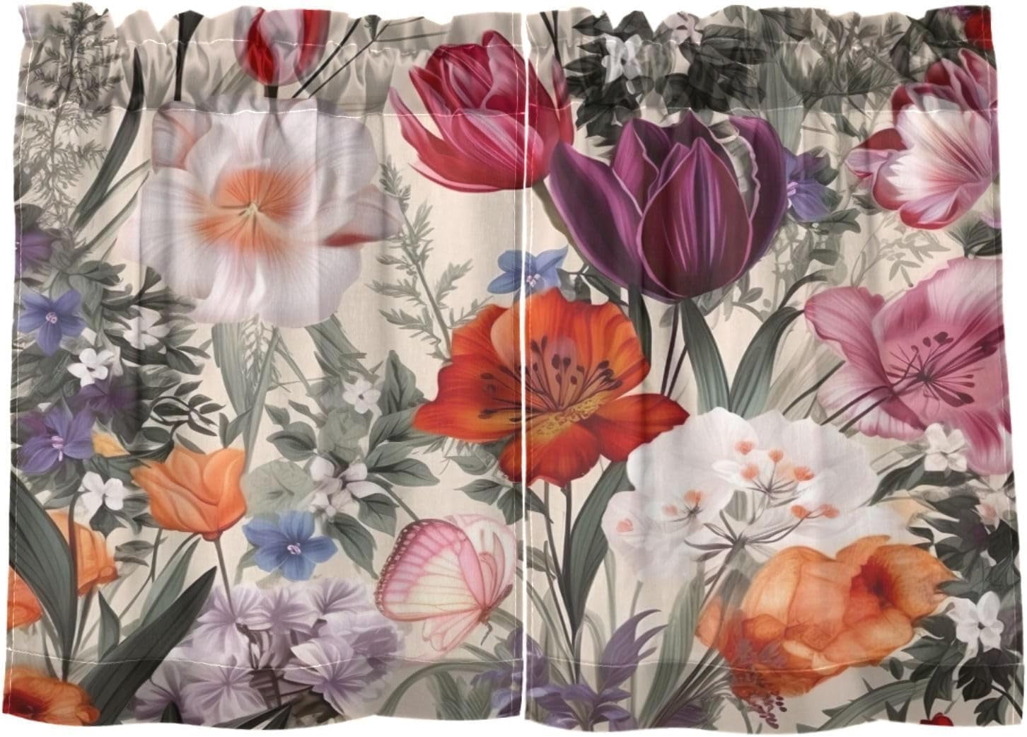 FREEAMG 36 Inch Length Kitchen Curtains Floral Pattern 2 Panels Half ...