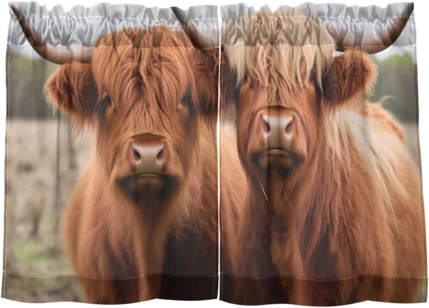 FREEAMG 36 Inch Length Kitchen Curtains Highland Cows 2 Panels Half ...