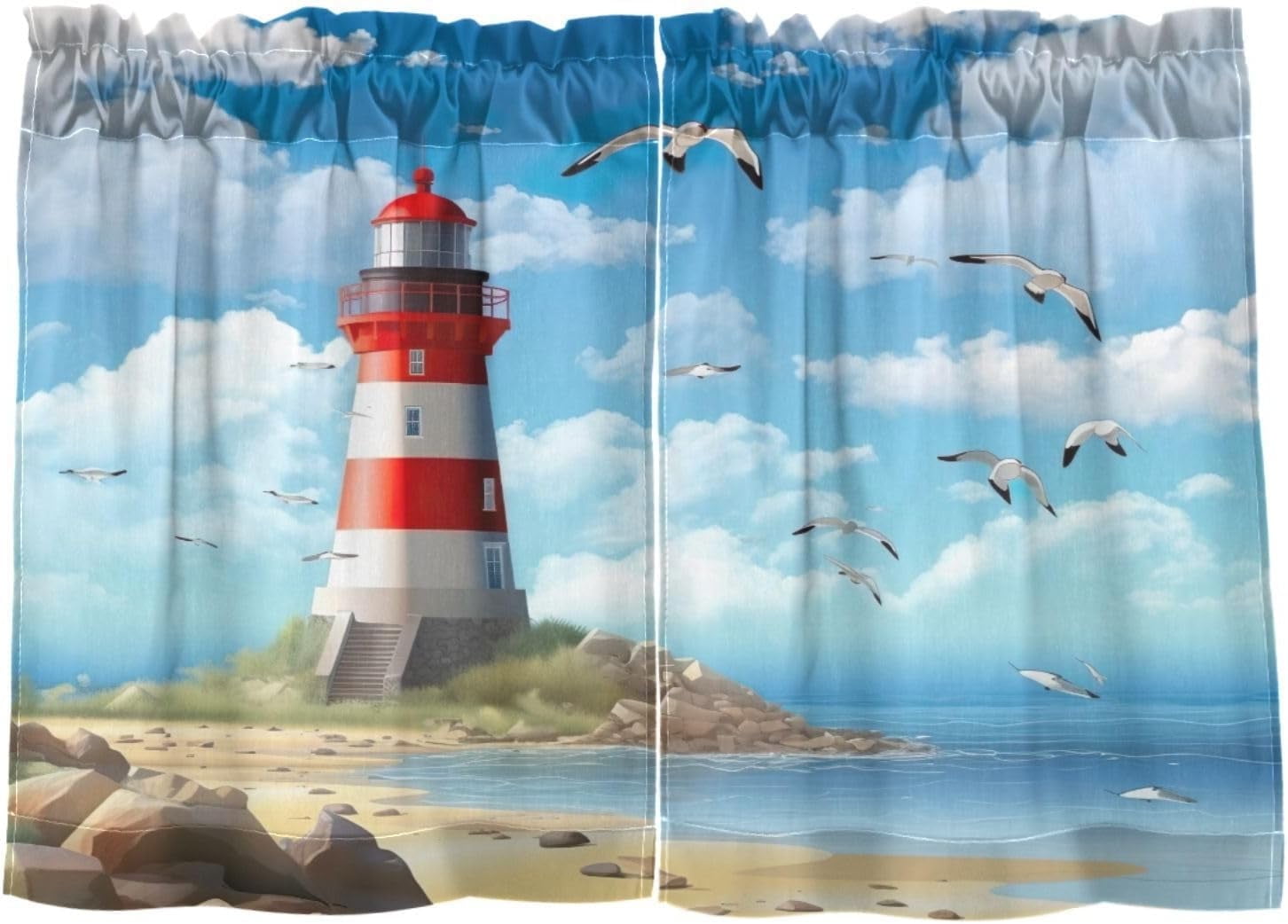 FREEAMG 36 Inch Length Kitchen Curtains Lighthouse 2 Panels Half Window ...