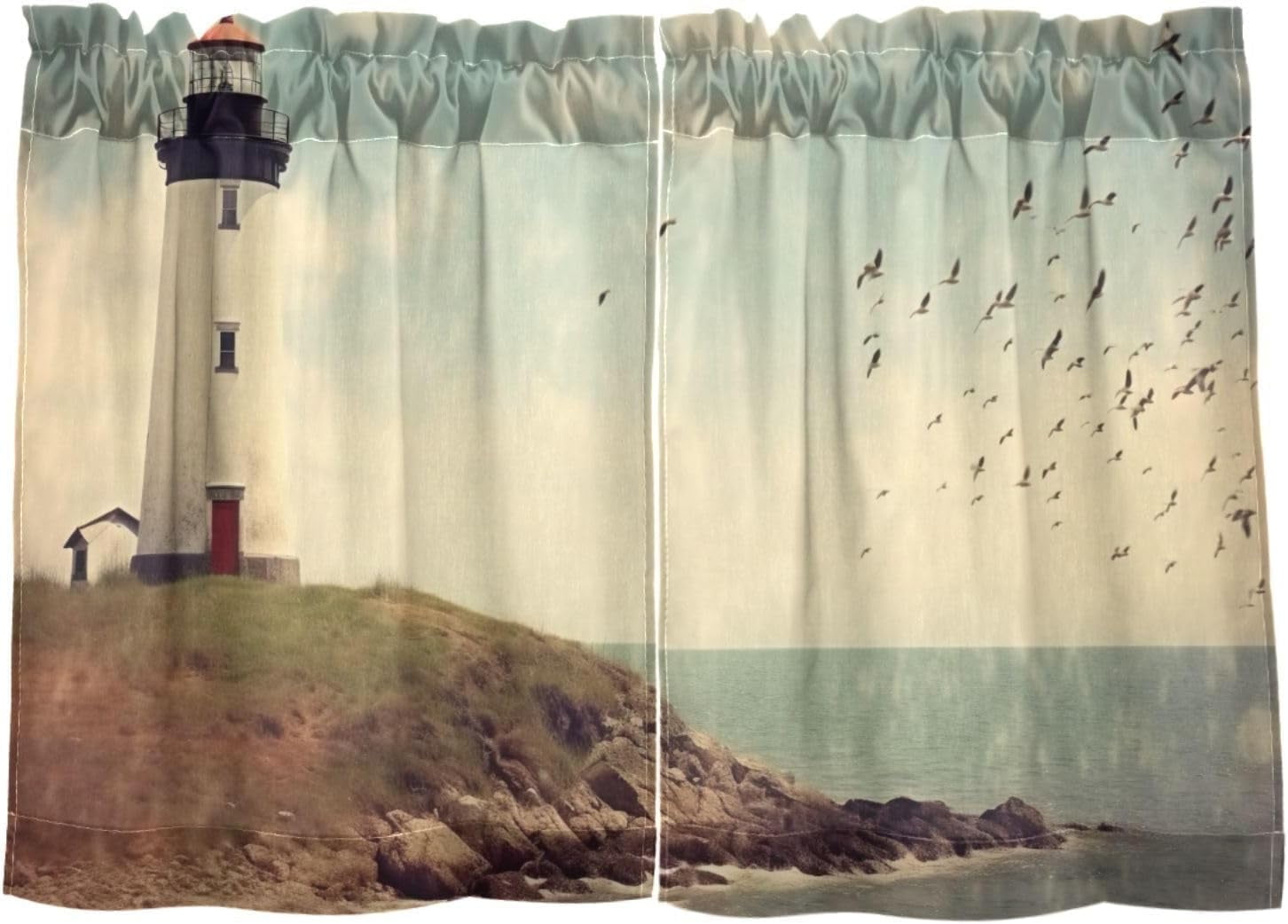 FREEAMG 36 Inch Length Kitchen Curtains Lighthouse 2 Panels Half Window ...
