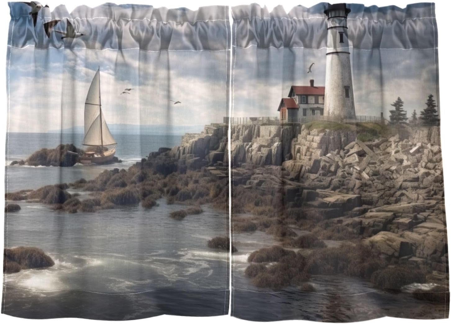 FREEAMG 36 Inch Length Kitchen Curtains Lighthouse 2 Panels Half Window ...