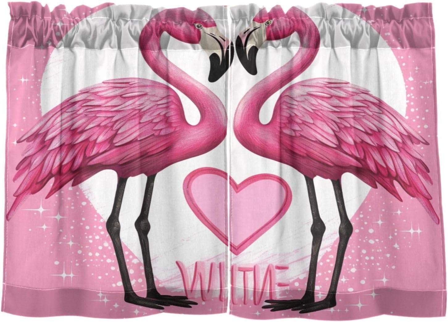 FREEAMG 36 Inch Length Kitchen Curtains Pink Flamingos Lovers 2 Panels Half Window Sheer ...