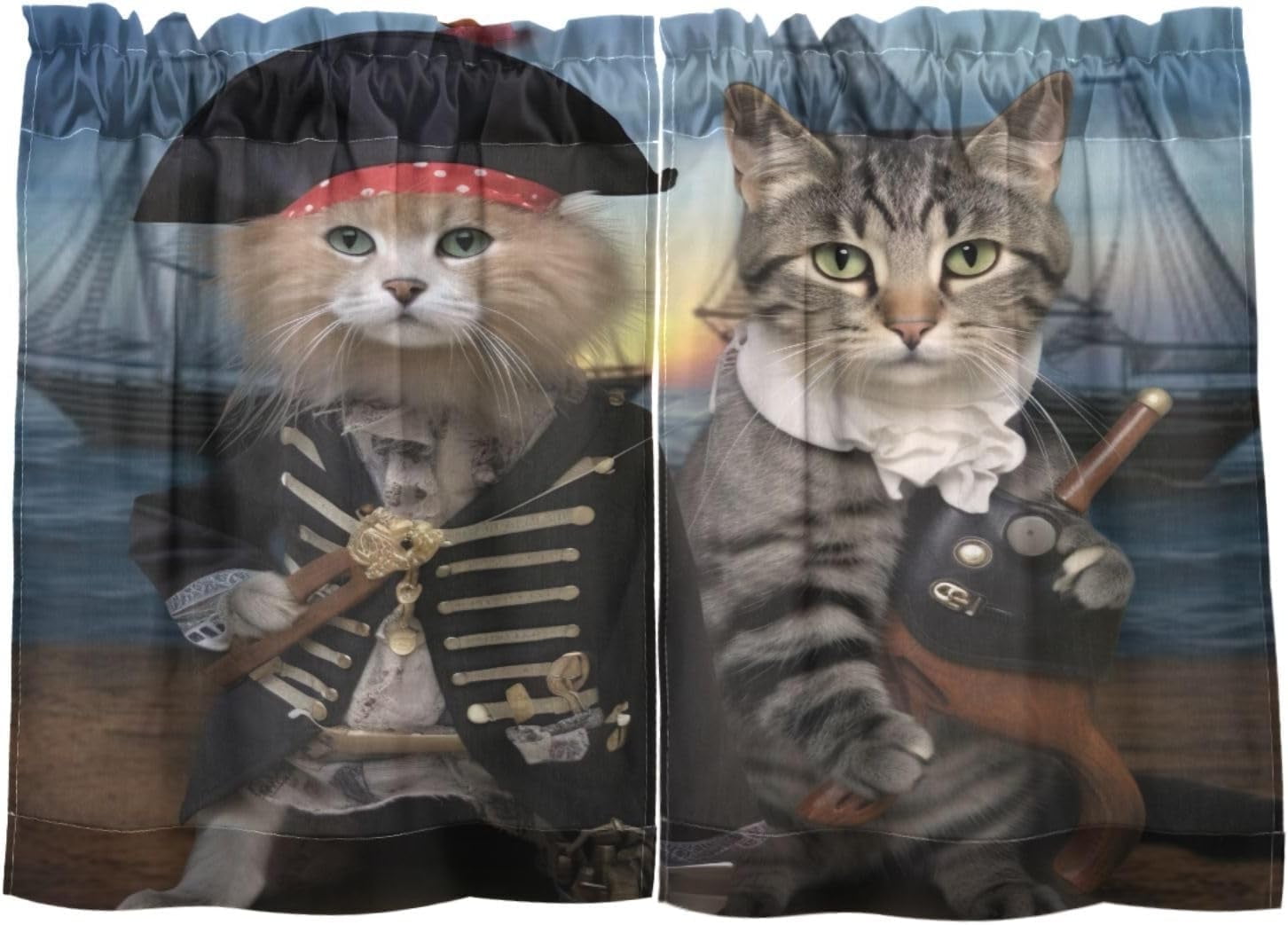 FREEAMG 36 Inch Length Kitchen Curtains Pirate Captain Cat 2 Panels ...