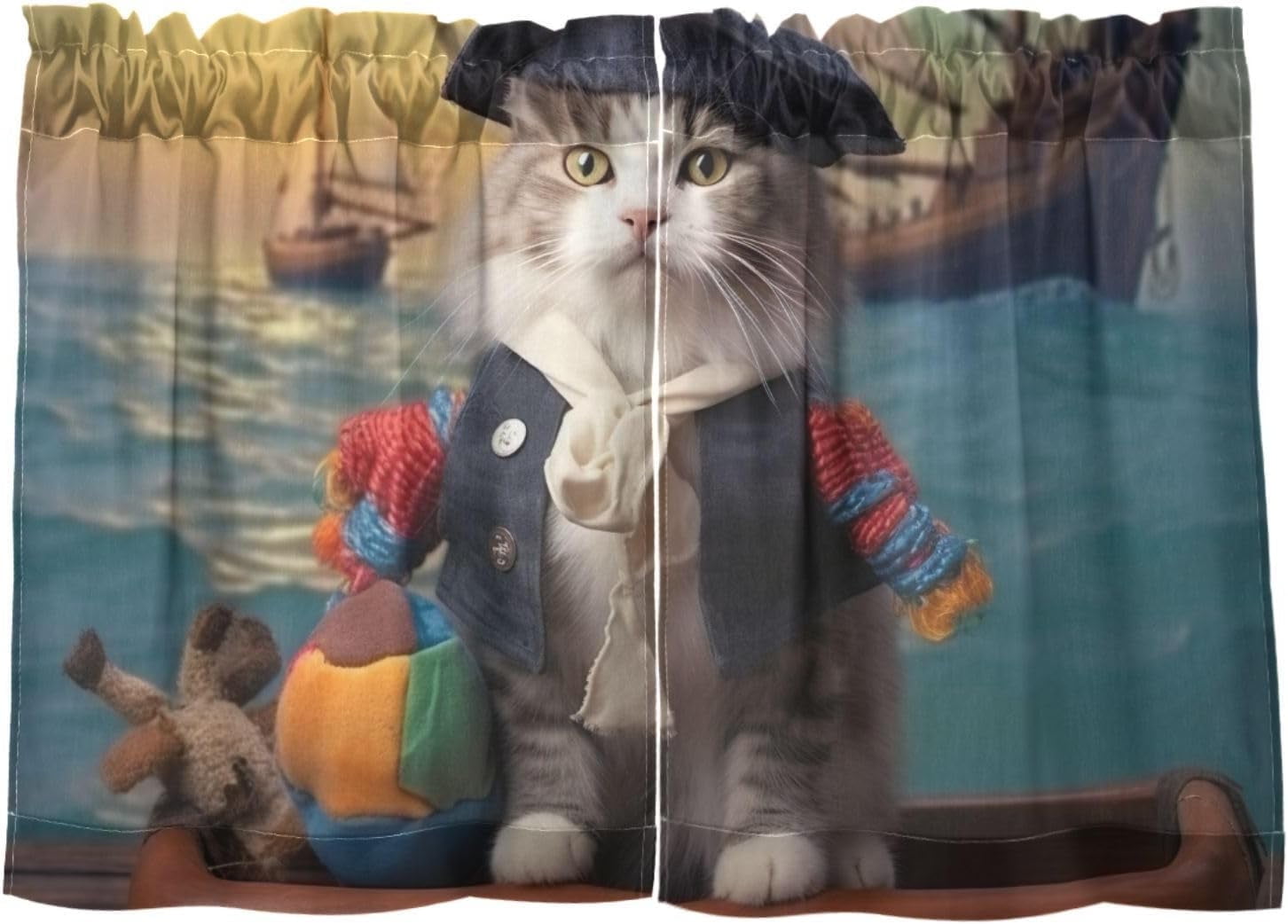FREEAMG 36 Inch Length Kitchen Curtains Pirate Captain Cat 2 Panels ...