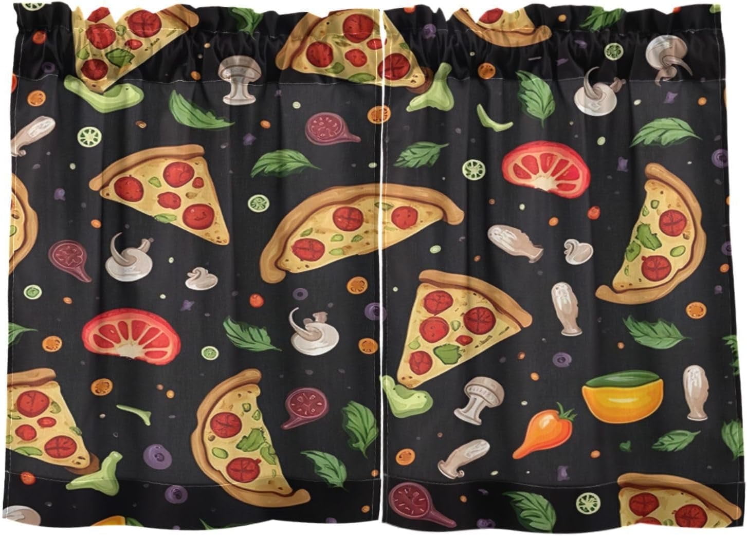 FREEAMG 36 Inch Length Kitchen Curtains Pizza Background 2 Panels Half ...