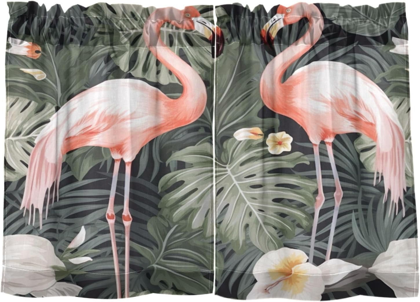 FREEAMG 36 Inch Length Kitchen Curtains Tropical Flamingos Floral 2 ...