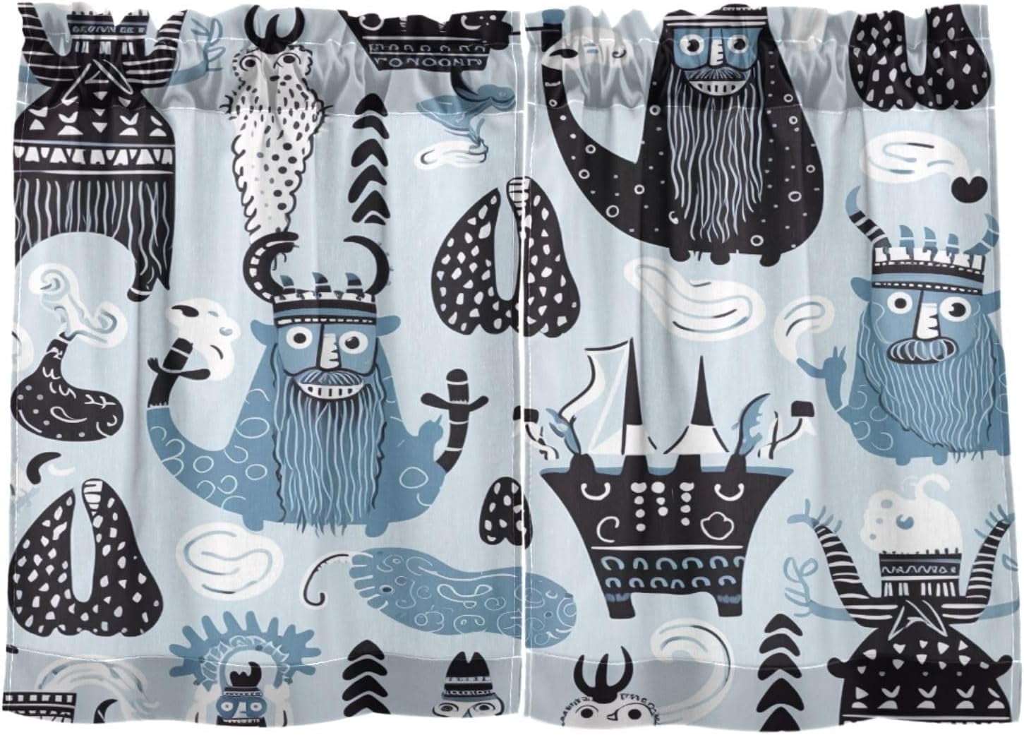 FREEAMG 36 Inch Length Kitchen Curtains Vikings Ship 2 Panels Half ...