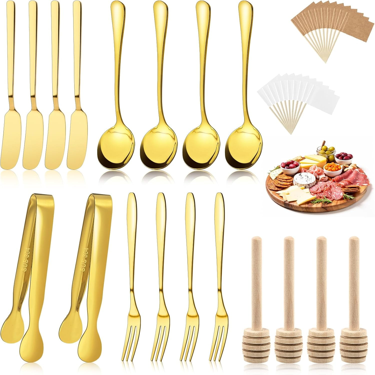 FREEAMG 38 Pcs Charcuterie Boards Accessories, Gold Stainless Steel Charcuterie Utensils Set ...