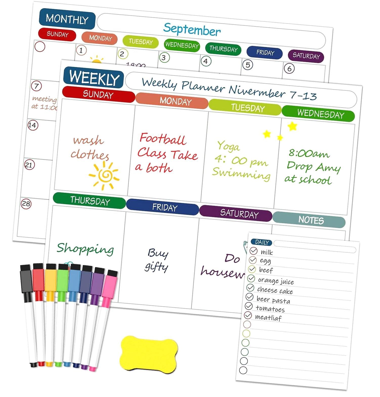 FREEAMG 3Pcs Magnetic Calendar Whiteboard for Fridge, 11" x 14" Monthly ...