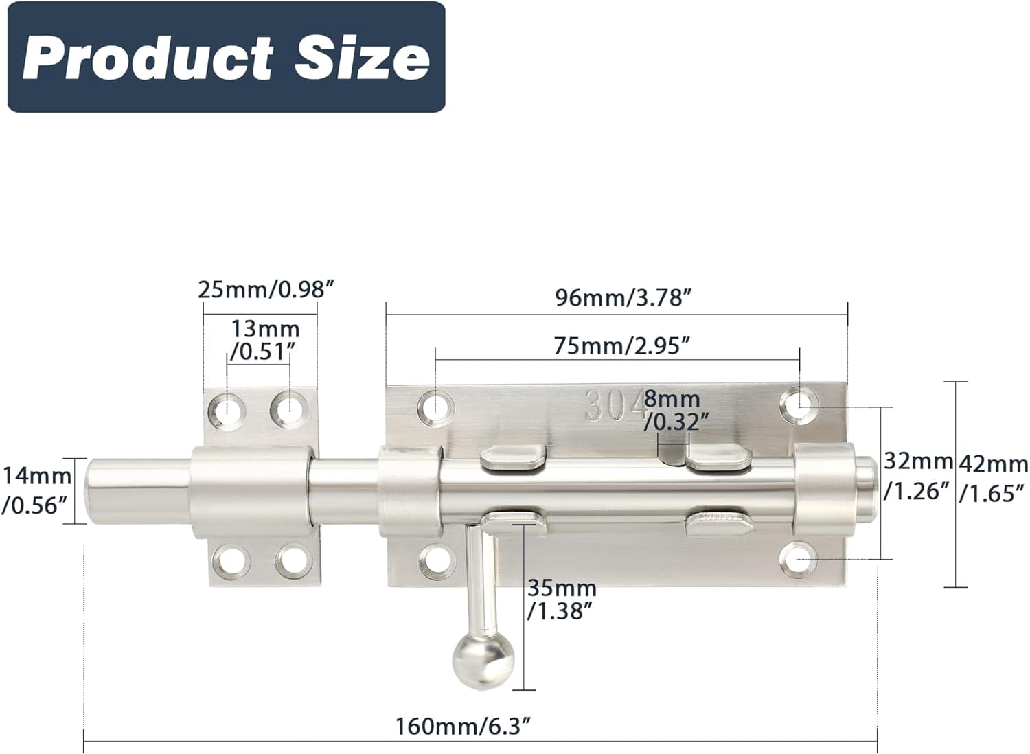FREEAMG 4 Inch SUS304 Steel Gate, Sliding Bolt, Reinforced Door Lock ...