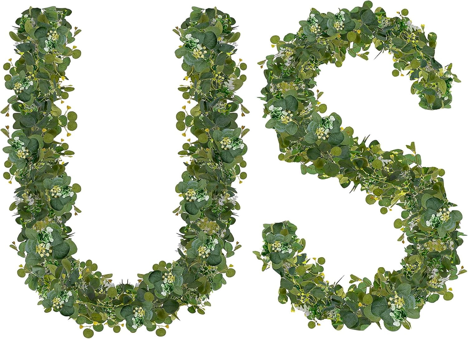 FREEAMG 4 Pack 5.9ft Artiial Eucalyptus Garland with White Flowers ...