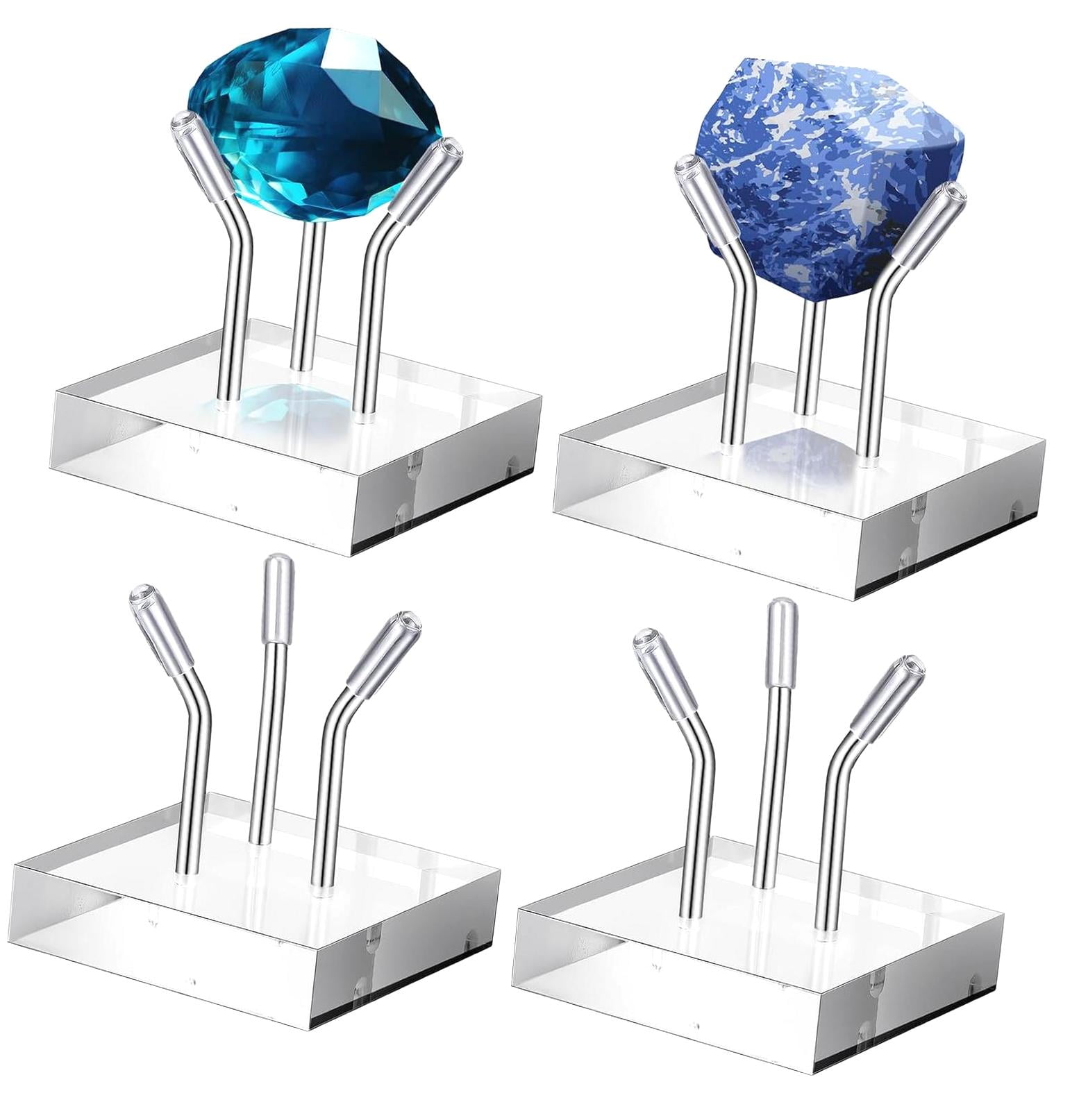 FREEAMG 4 Pack Clear Acrylic Display Stand, Metal 3 Peg Rock Display ...