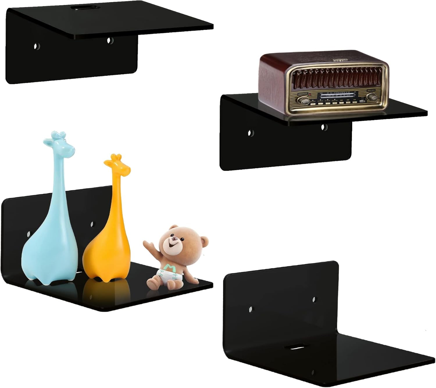 FREEAMG 4 Pack Small Acrylic Floating Shelves, 4'' Acrylic Wall Shelves ...