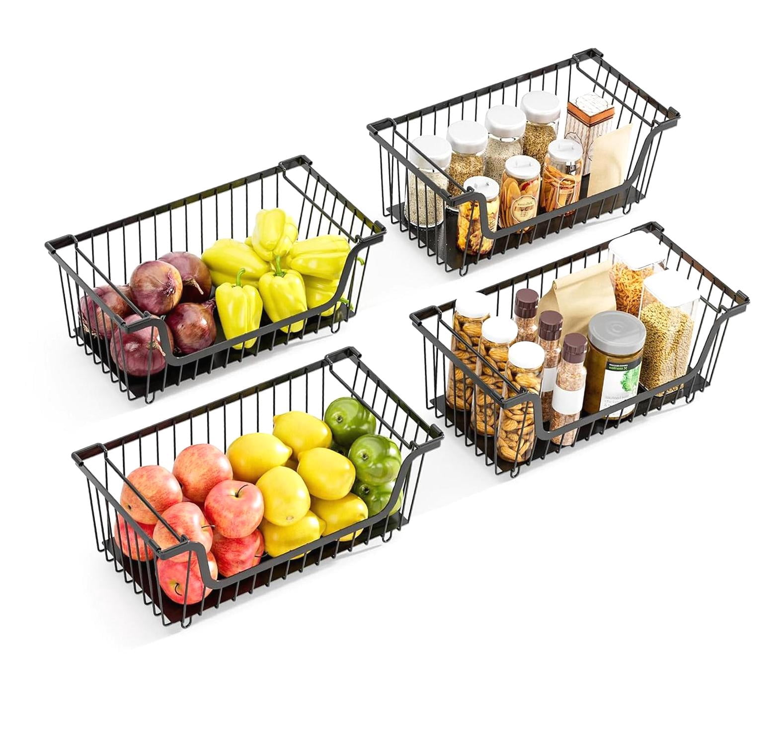 FREEAMG 4-Piece Stackable Metal Baskets for Pantry and Kitchen, Ideal ...