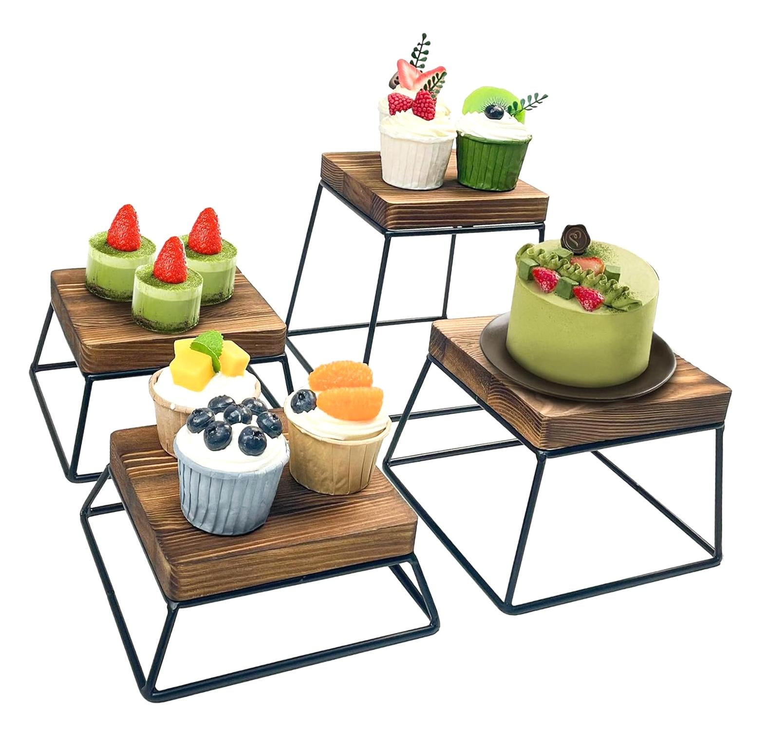 FREEAMG 4-Piece Wood Buffet Risers Set, Square Retail Food Display ...