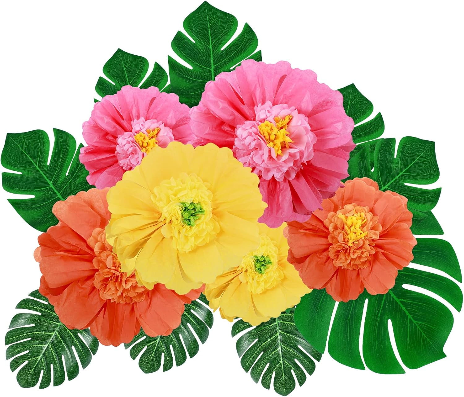 FREEAMG 40 Pa Tral Party Decorations Supplies Large Tissue Per Hibiscus Flowers Faux Leaves Set ...