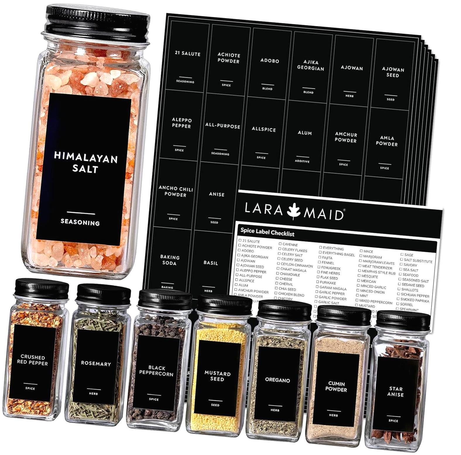 FREEAMG 459 Minimalist Spice Jar Label Set, White Text on Black Matte ...