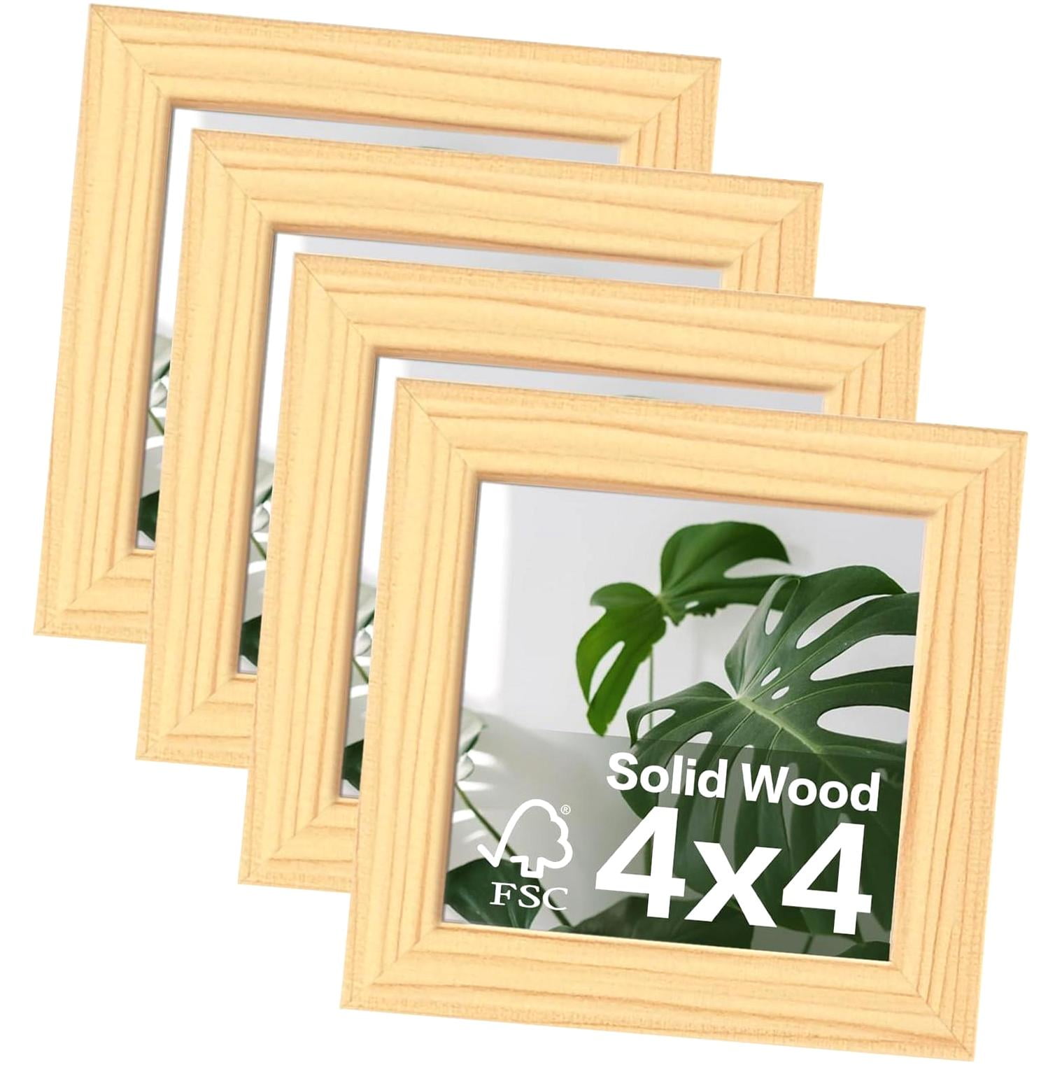 FREEAMG 4x4 Photo Frame 4-Pack, Solid Wood with Plexiglass, Designed ...