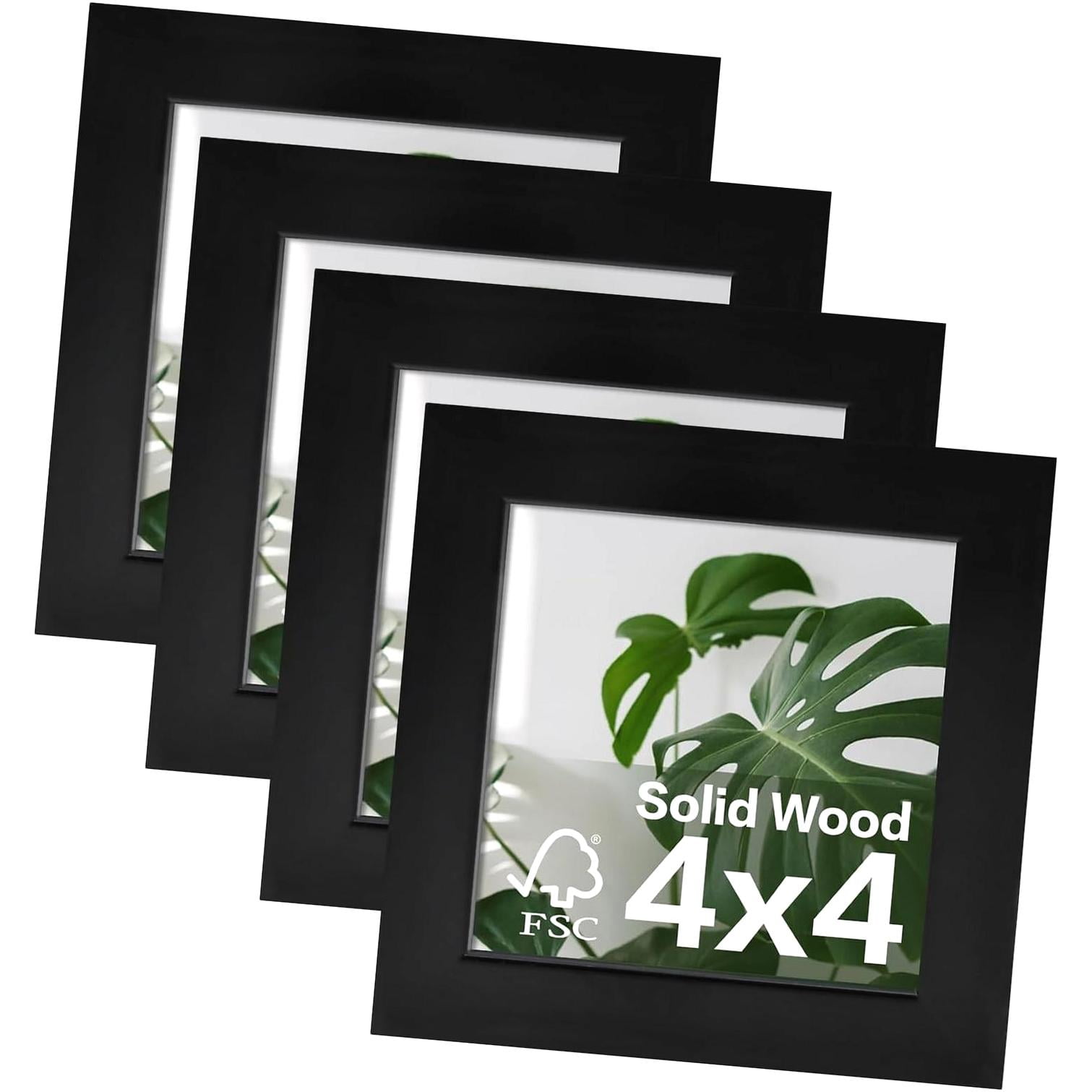 FREEAMG 4x4 Photo Frame Set of 4, Solid Wood with Plexiglass, Fits 4x4 ...