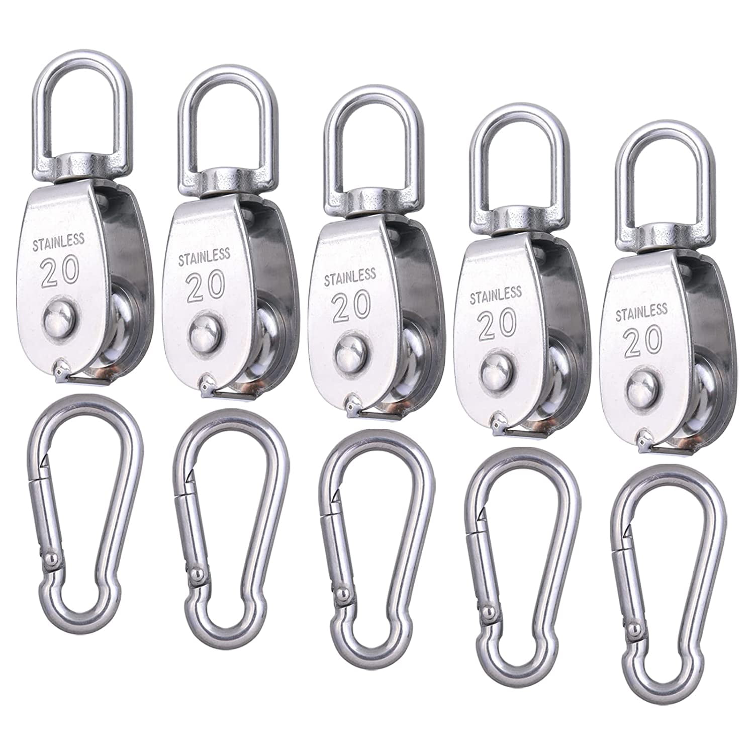 FREEAMG 5 Pcs M20 Single Pulley Block, 304 Stainless Steel Lifting ...