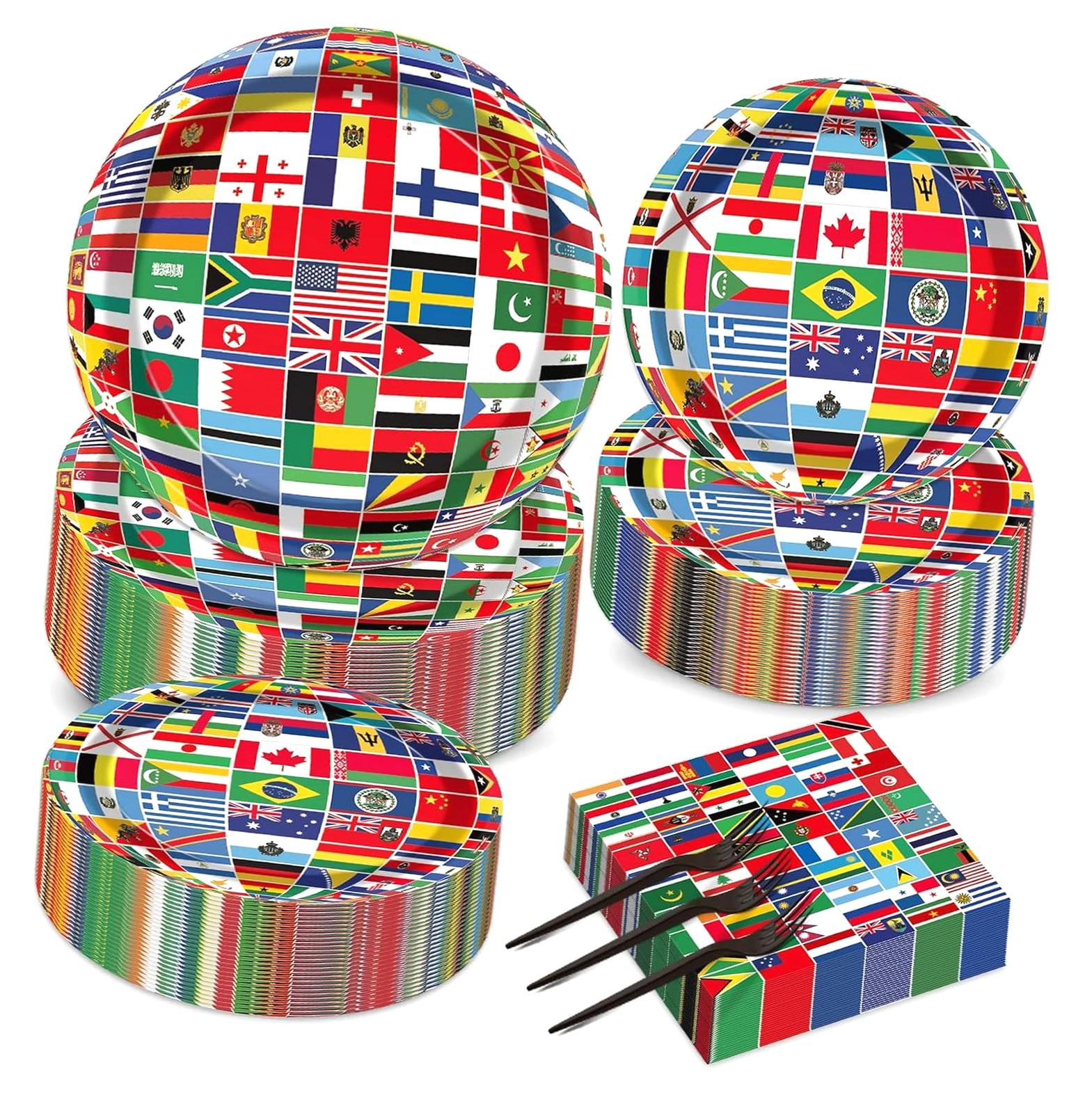 FREEAMG 50 Guests International World Flags Party Supplies, Around The ...