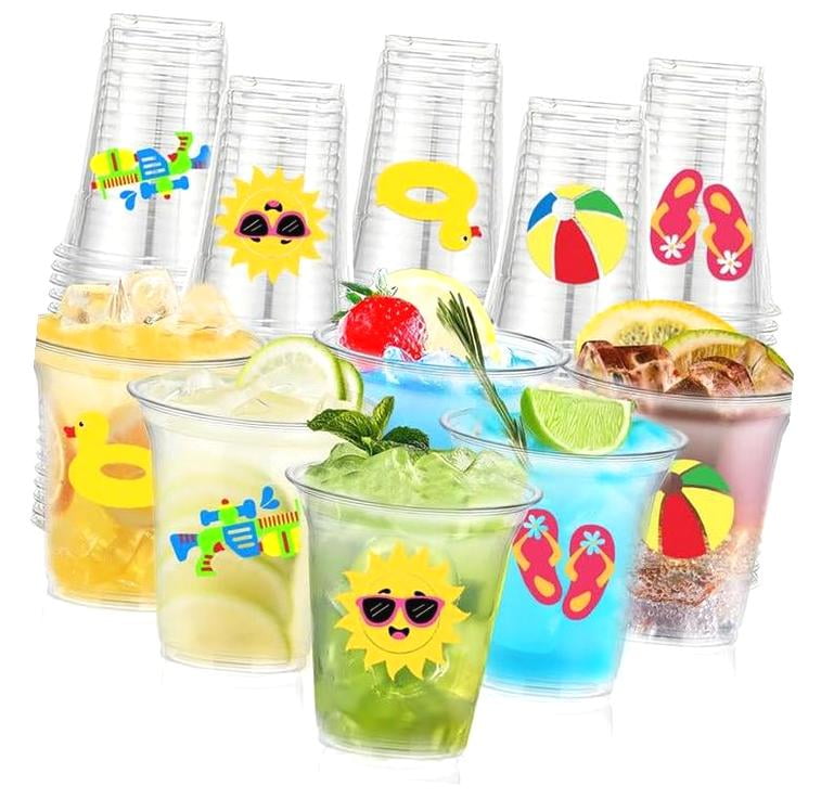 FREEAMG 50 PCS Summer Pool Cups 12 oz Plastic Cups Beach Ball Party ...