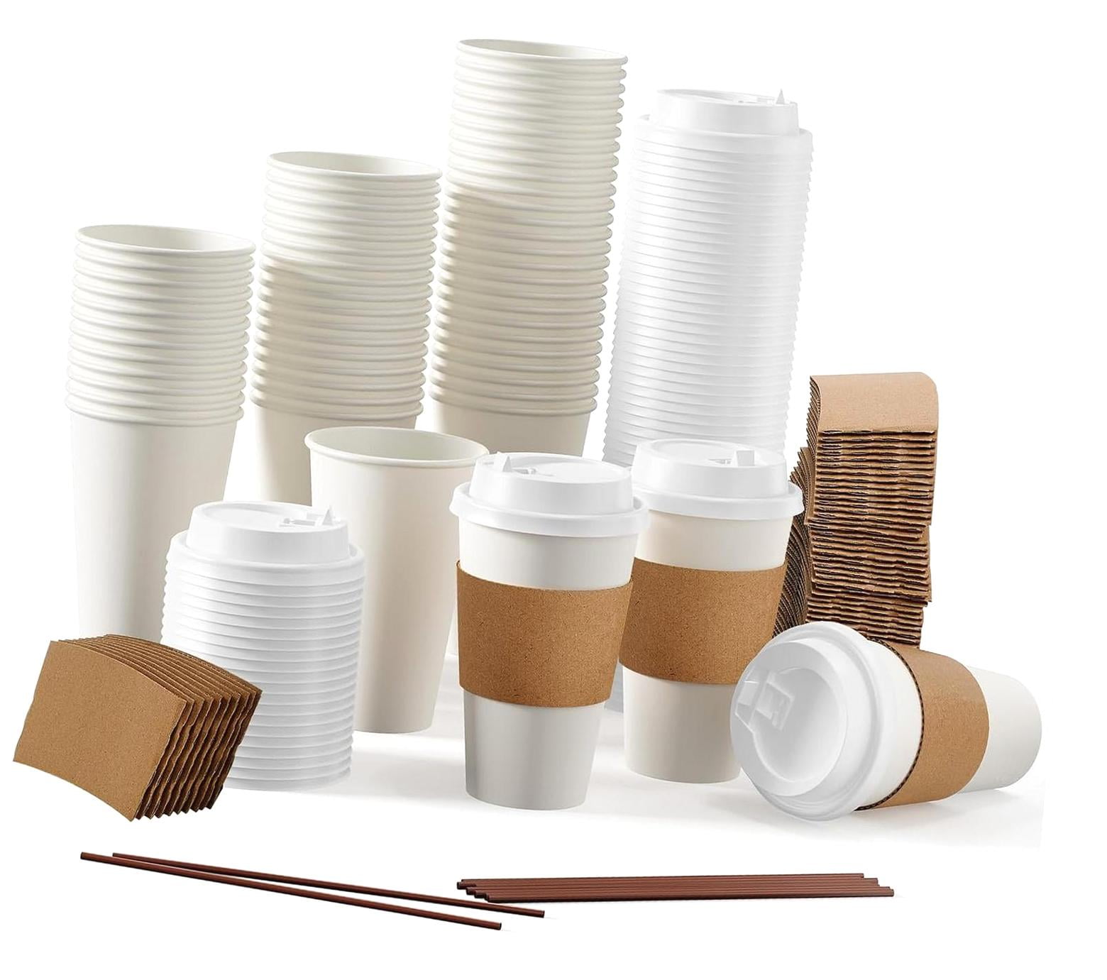 FREEAMG [50 Pack] 12 oz Paper Coffee Cups, Includes Lids, Sleeves, and ...