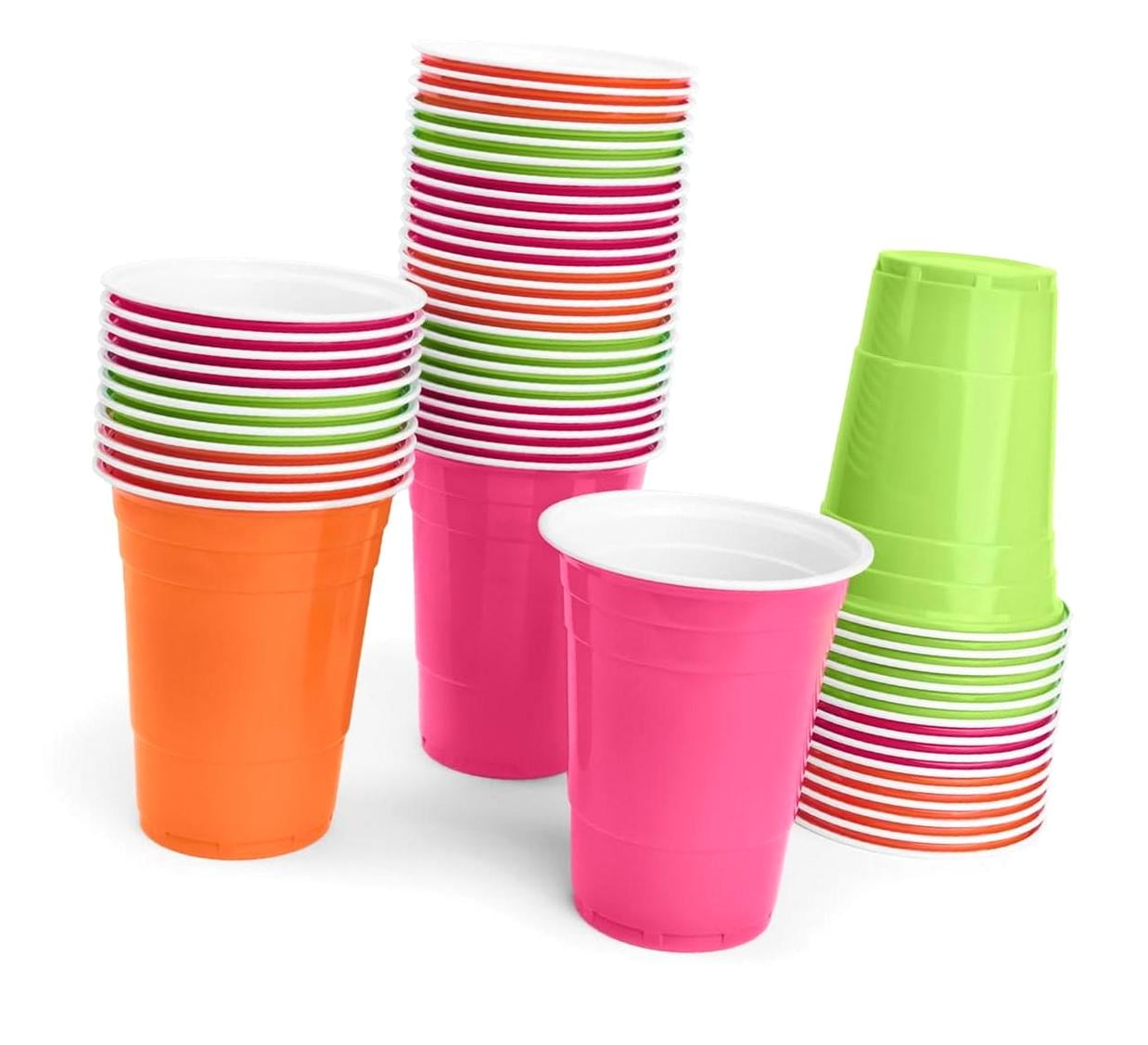 FREEAMG 50 Pack 16 oz Neon Plastic Cups - Ultimate Party Decorations ...