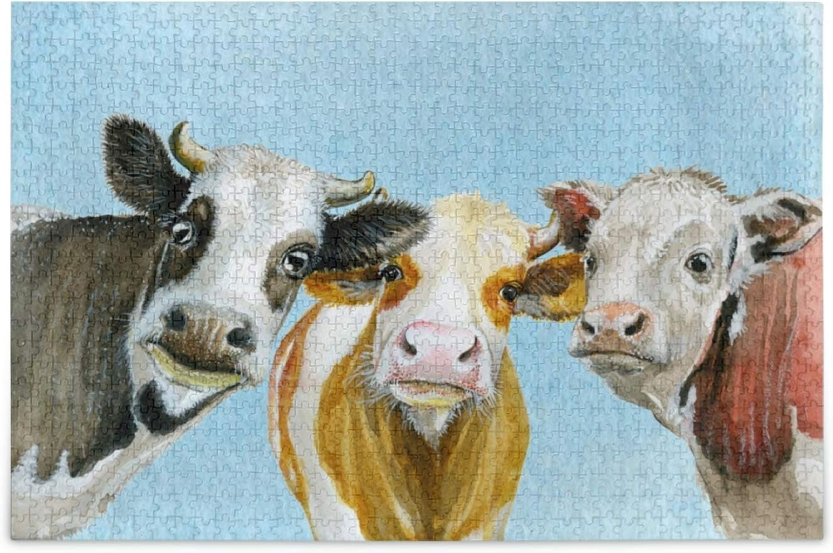 FREEAMG 500 Piece Jigsaw Puzzle for Adults Kids, Watercolor Cute Cows ...