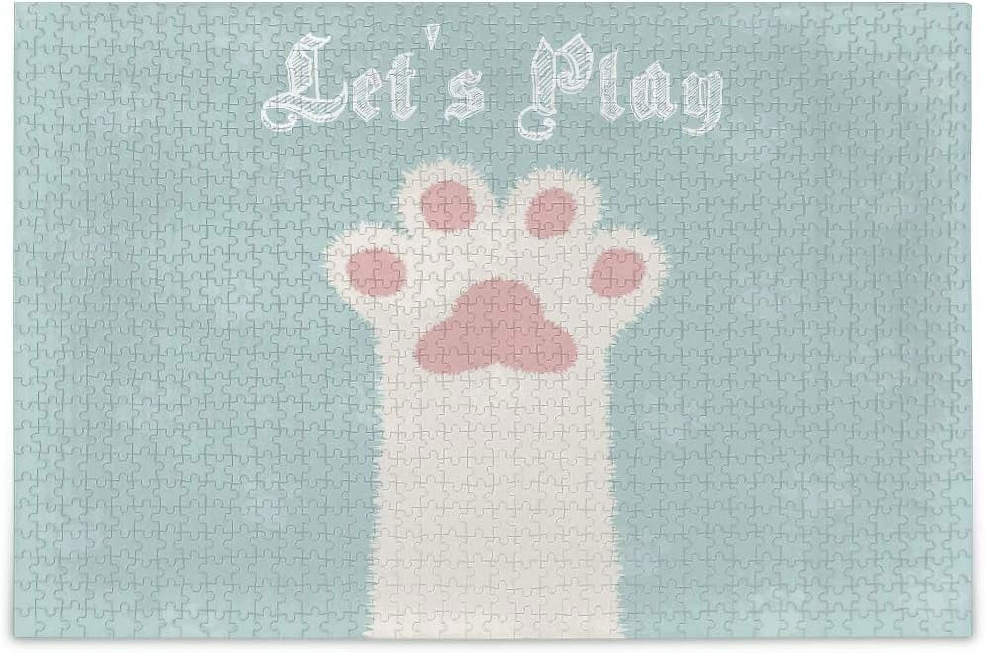 FREEAMG 500 Piece Puzzles for Adults Blue White Cat Pink Paw Jigsaw ...