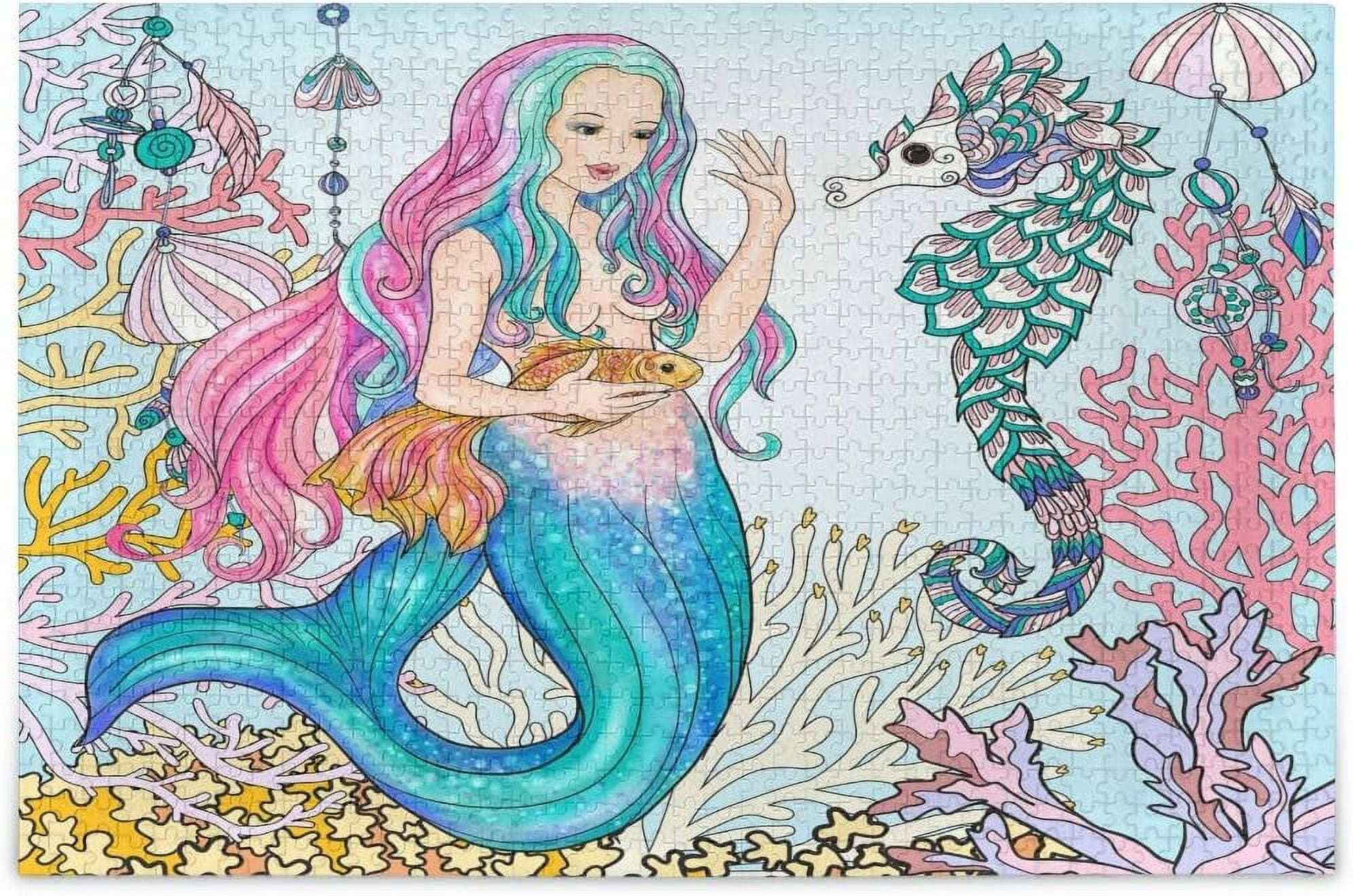 FREEAMG 500 Piece Puzzles for Adults Cartoon Mermaid Gold Fish ...