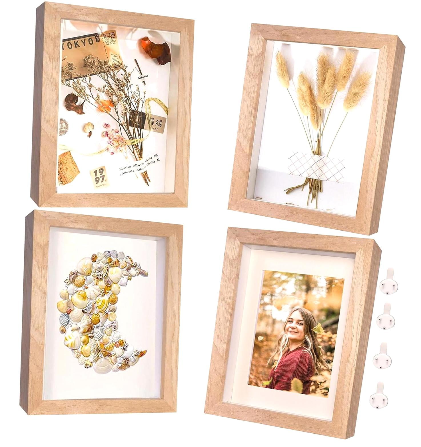 FREEAMG 5x7 Shadow Box Frame Small Shadow Box Display 4 Pack Natural ...