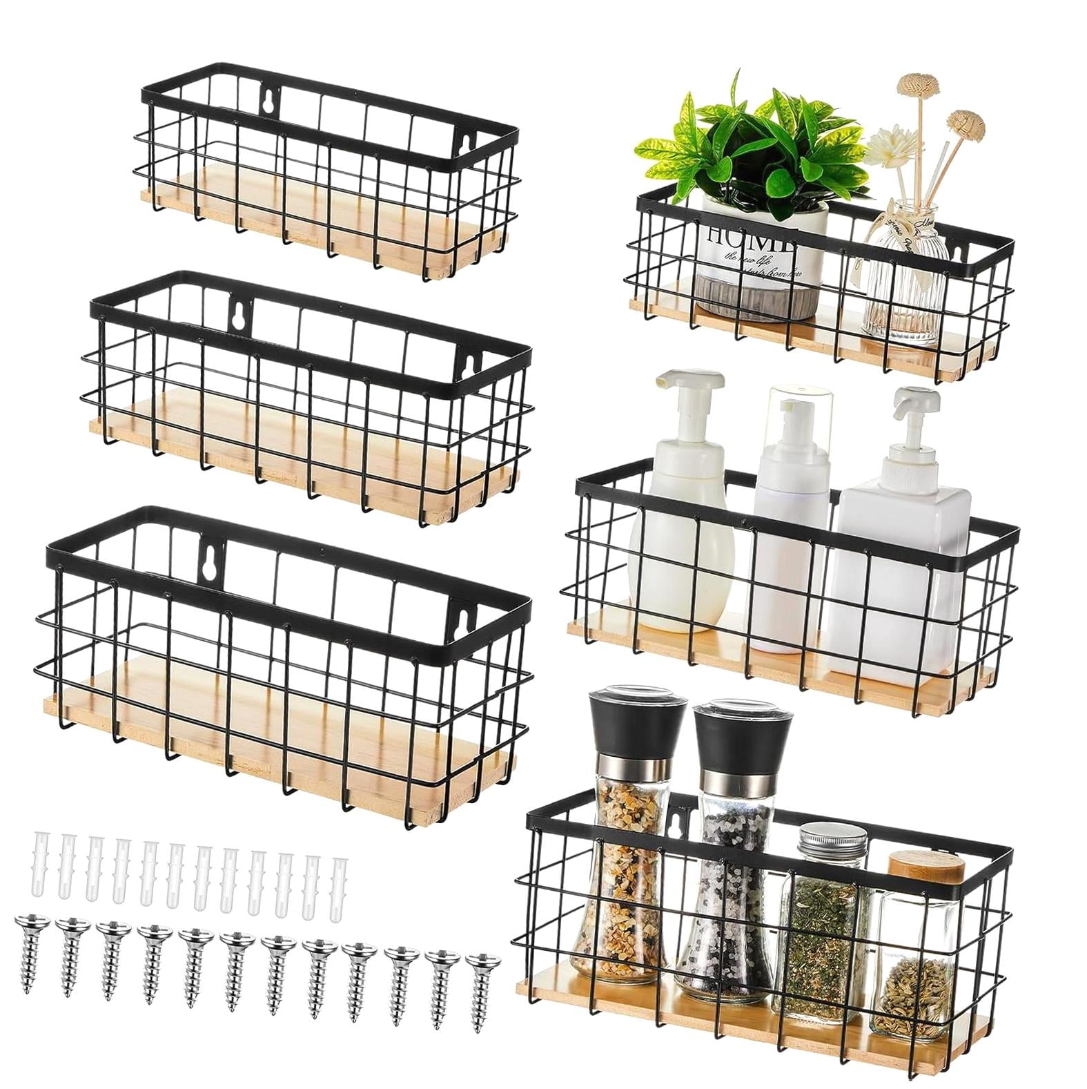 FREEAMG 6 Pcs 3 Size Small Metal Wire Basket Wall Mounted Decorative ...
