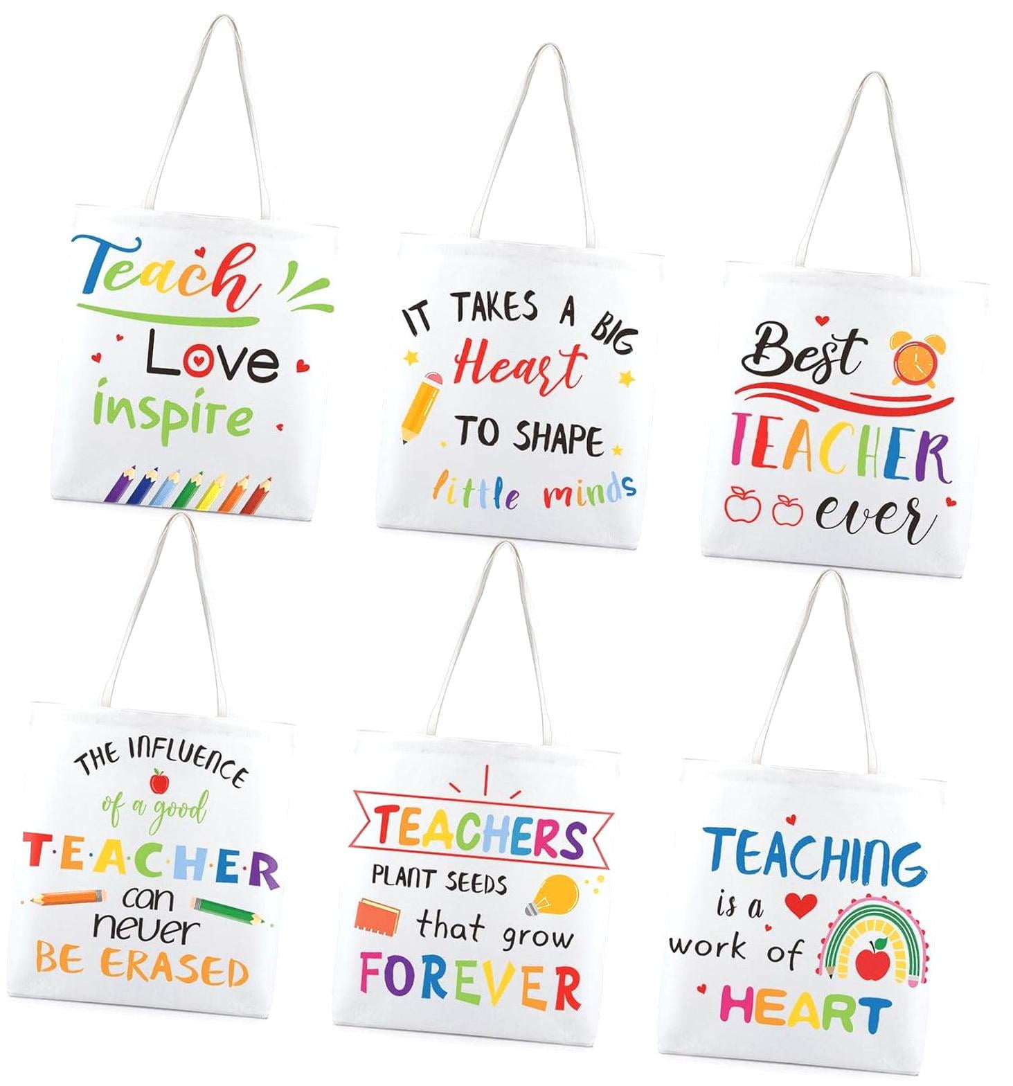 FREEAMG 6-Piece Holiday Teacher Appreciation Canvas Tote Set 15.8 x 15 ...