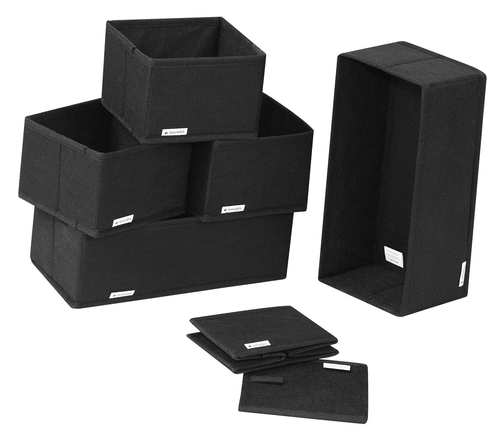 FREEAMG 6-Piece Storage Cube Set - Black Fabric Drawer Organizers ...