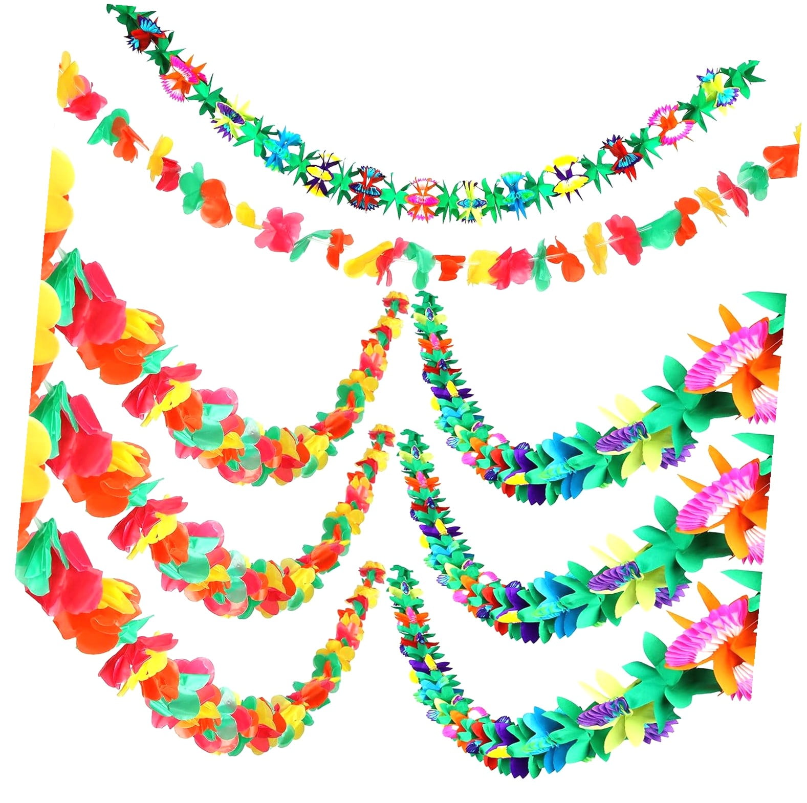 FREEAMG 6 Pieces Long Multicolored Paper Plastic Garland for Luau ...