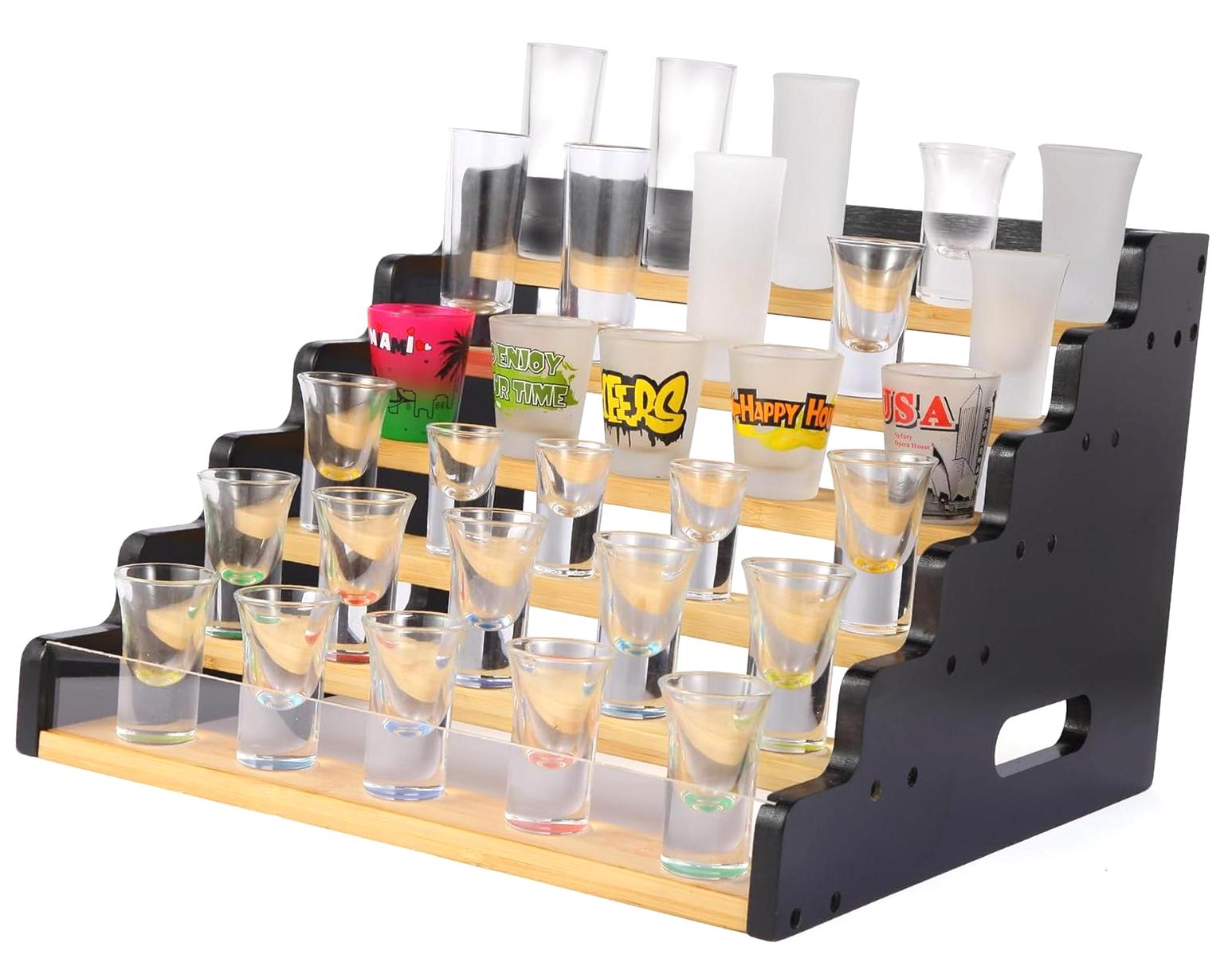 FREEAMG 6-Tier Shot Glass Holder, Solid Wood Shot Glass Display Stand ...