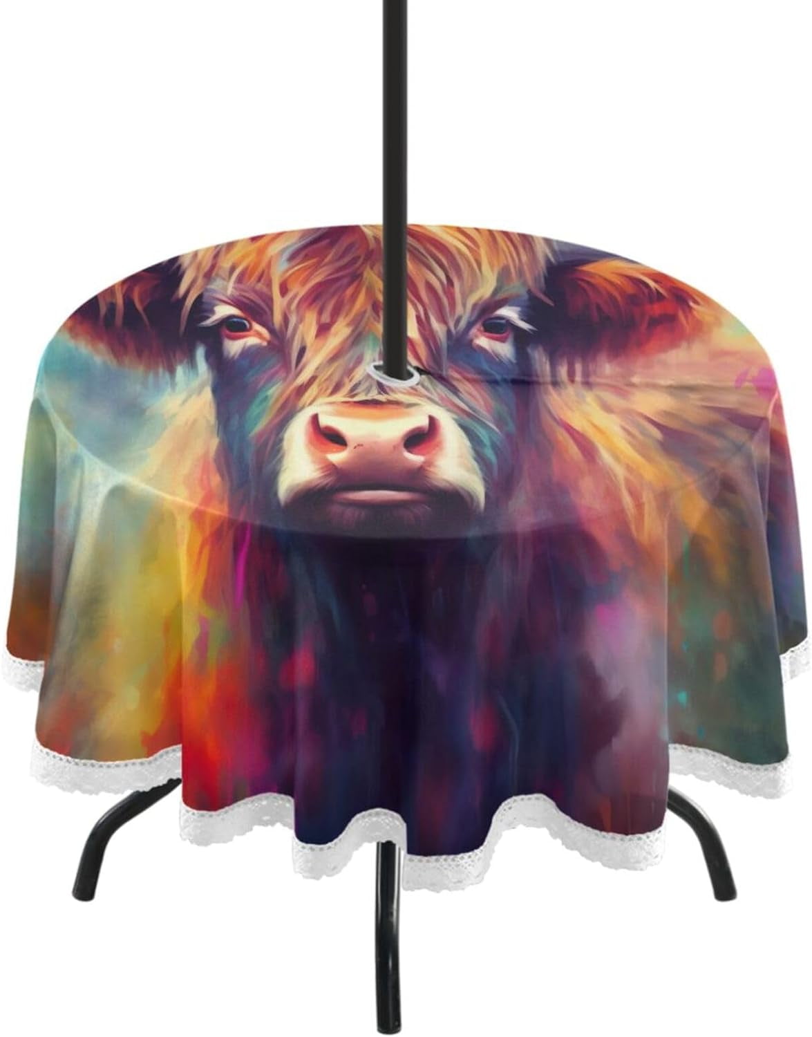 FREEAMG 60IN Colorful Highland Cow Round Tablecloth with Umbrella Hole ...